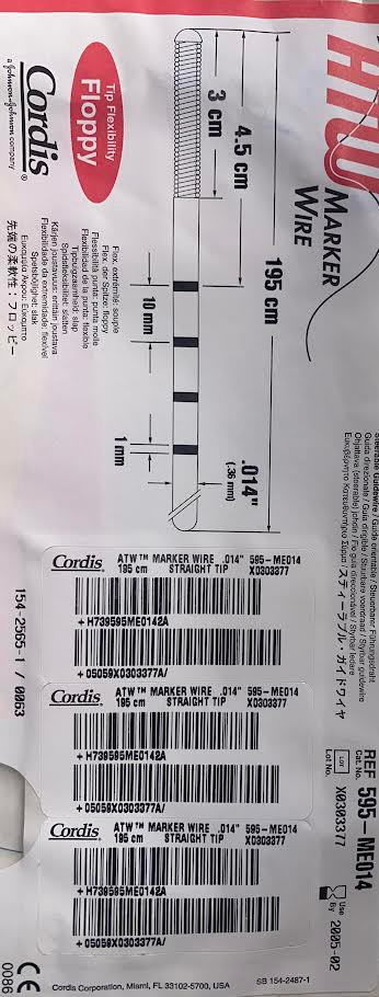 CORDIS ATW MARKER WIRE GUIDEWIRE, FLOPPY STRAIGHT 0.014" X 195CM