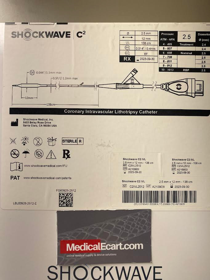 Catheter, 2.5x12 mm Shockwave Intravascular Lithotripsy Catheter