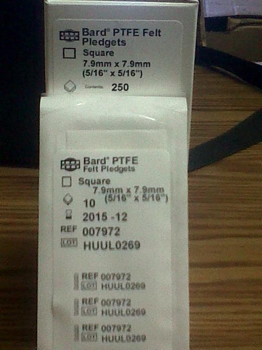 007972 Bard PTFE Felt Pledgets. 250 UNITS PER BOX