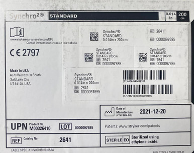 Stryker 2641 Synchro Guidewire With Hydrophilic Coating 0.014inch x 200cm