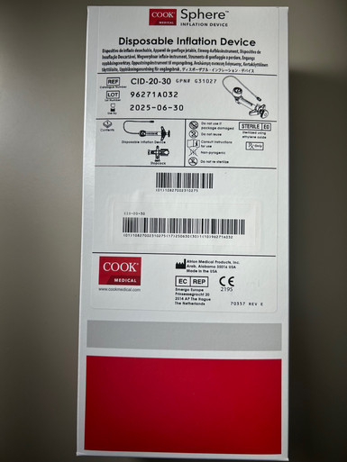 Cook Medical Sphere Inflation Device Disposable Inflation Device CID-20-30