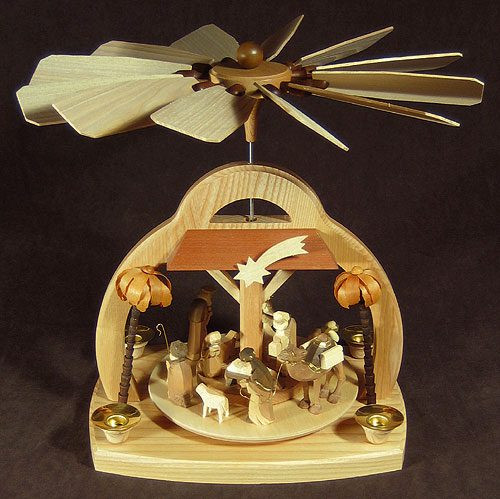 Double Arched Hand Carved Manger Christmas Pyramid