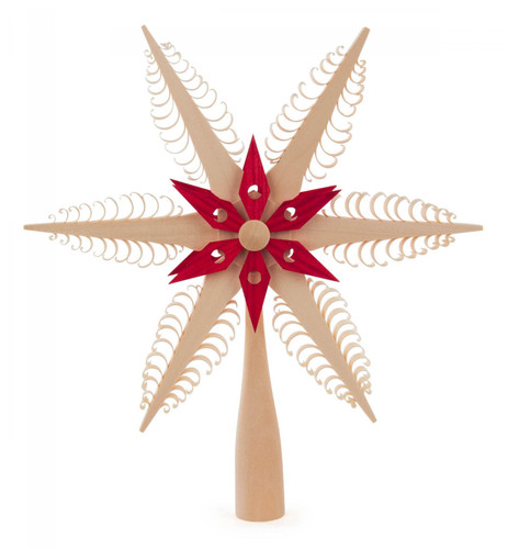 Natural with Red Accent German Christmas Tree Topper Wooden Star ...