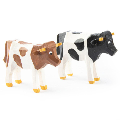 Miniature Wooden Cow Hand Carved German Figurine - ChristKindl-Markt