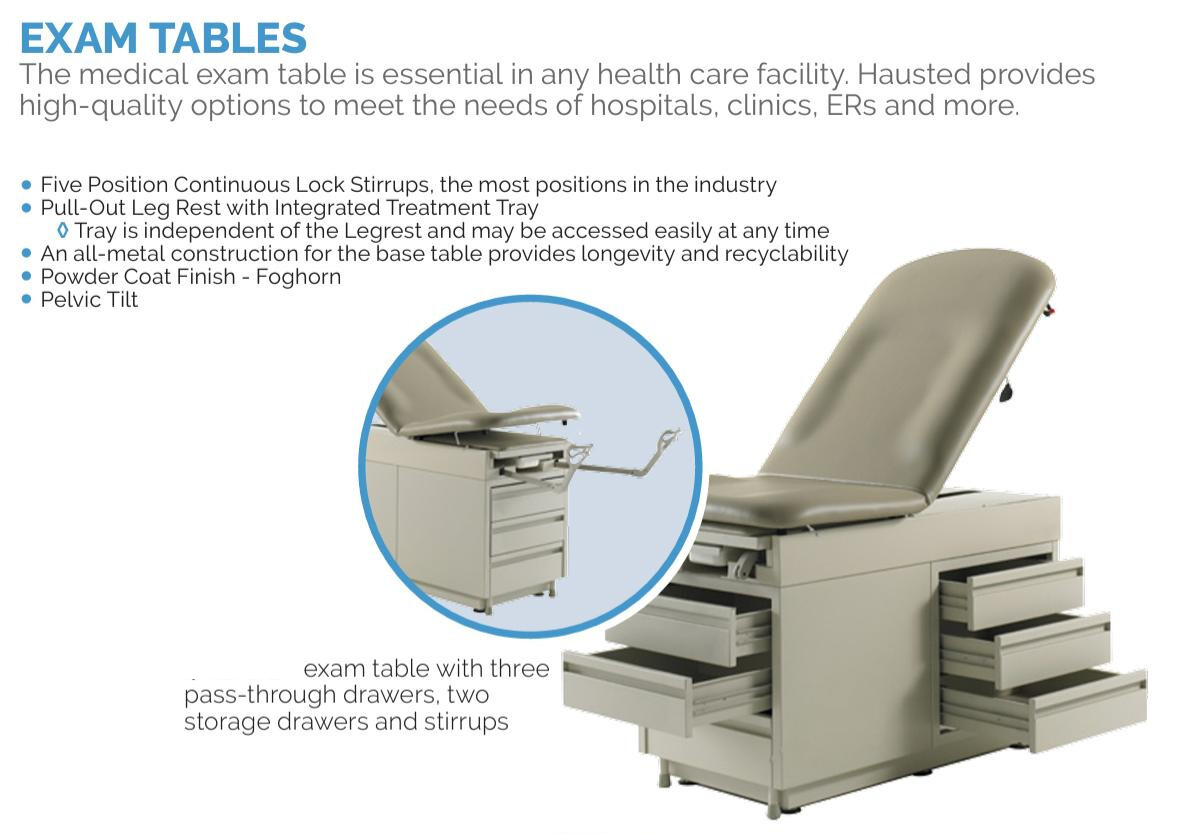 Hausted Exam Table w/Pelvic Tilt, Stirrups & Pass thru Drawers | Exam ...