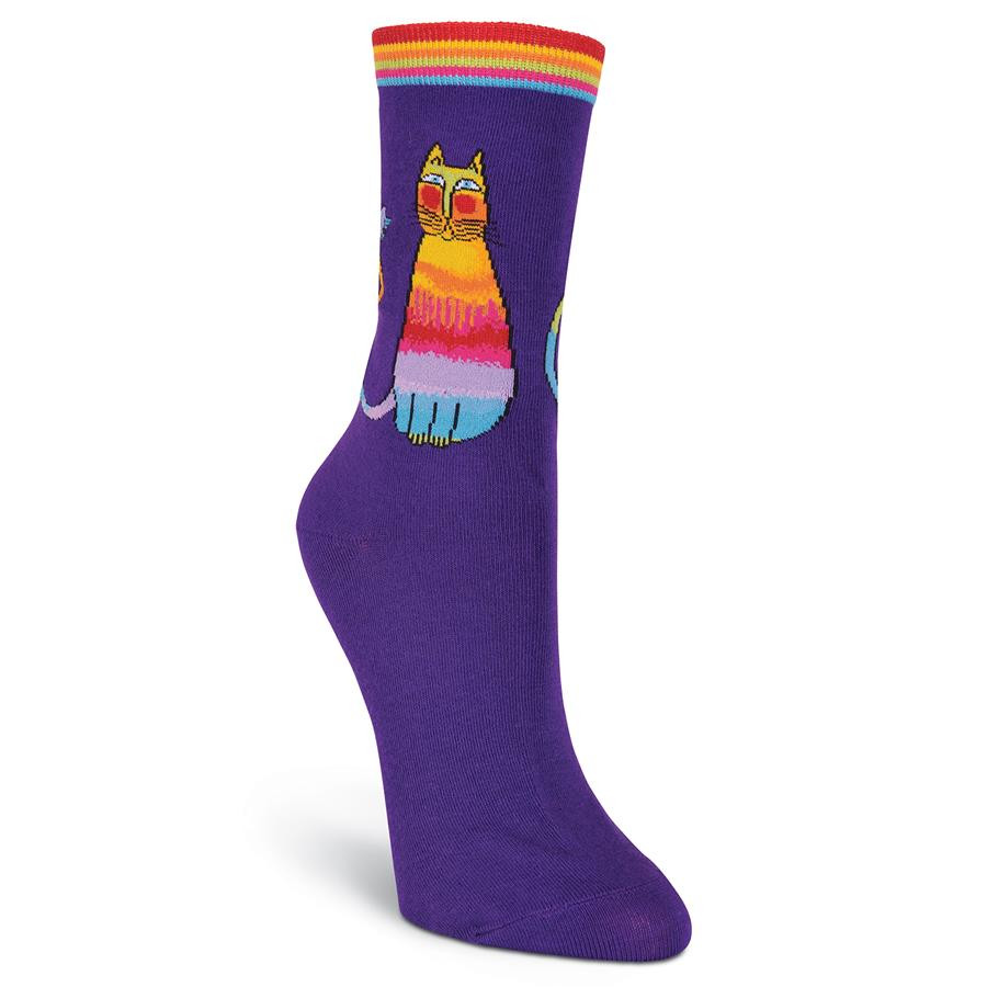 Laurel Burch Socks "Kit Kat" Cat - Purple - LB1044P