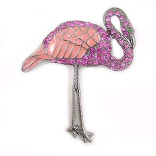 Pink Flamingo Pin with Rhinestones & Enamel - P2277 - ColorfulCritters