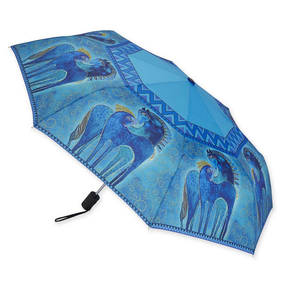 Laurel Burch Compact Folding Umbrella Blue Horse LBU0010A