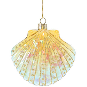 Glitter Bright Scallop Shell Glass Ornament Yellow 4057732B