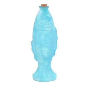 Fish Glass Bottle - 10" Aqua Sandblasted - 20710AQUA - ColorfulCritters