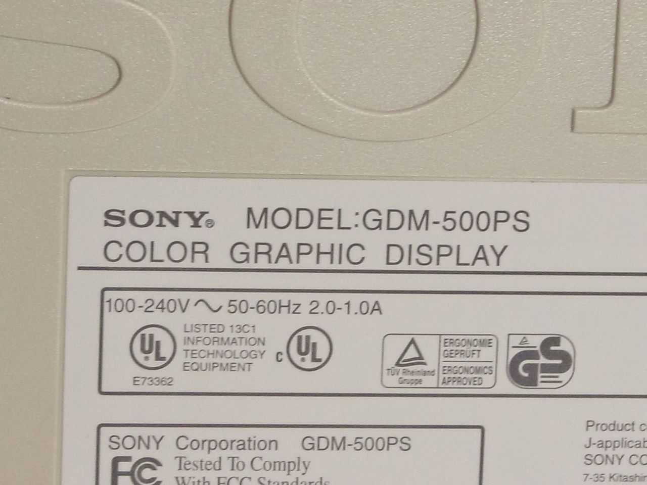 Sony GDM-500ps 21" Multiscan 500PS CRT Monitor - No Base