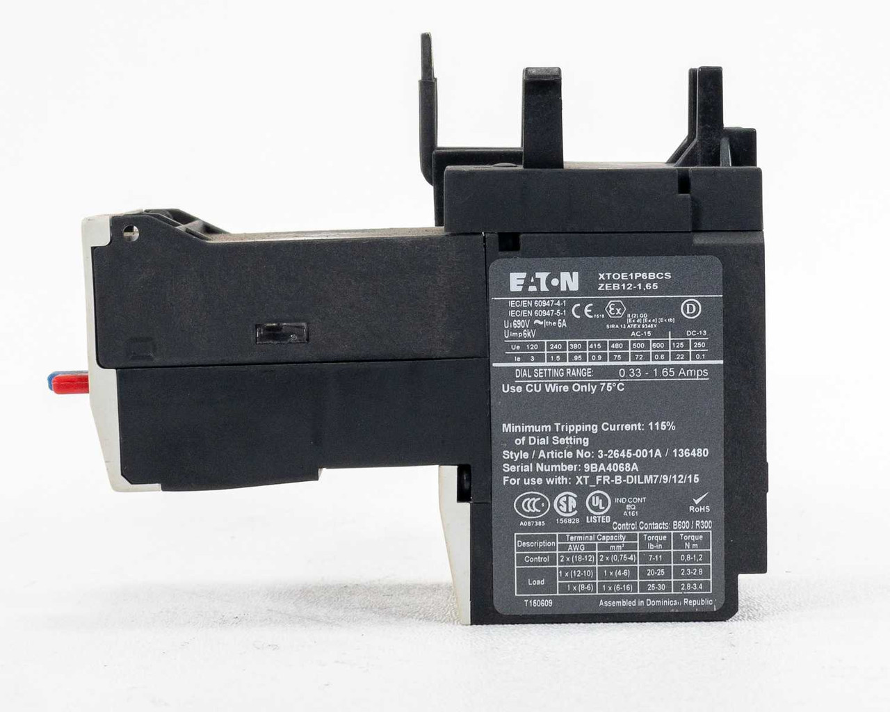 Eaton XTOE1P6BCS Class 10/20/30 Electronic Overload Relay 0.33 - 1.65 A ...