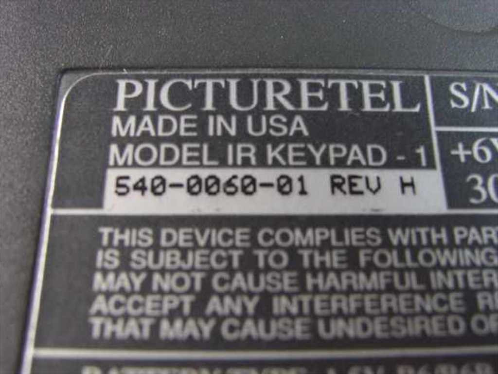 PictureTel 540-0060-01 IR Keypad for PictureTel Video Conferencing Camera