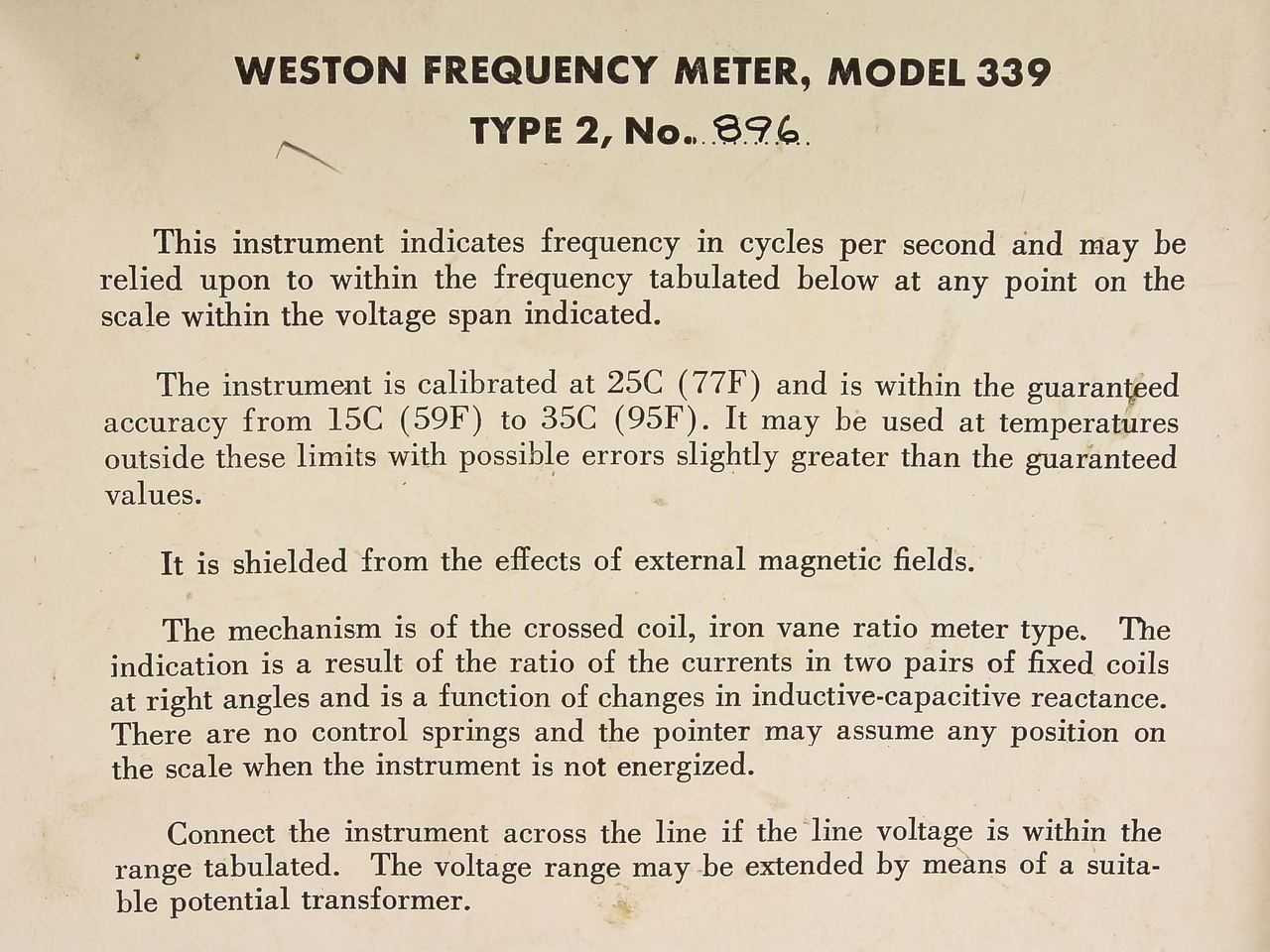 Weston 339 Type 2 Analog Frequency Meter with Wooden Enclosure