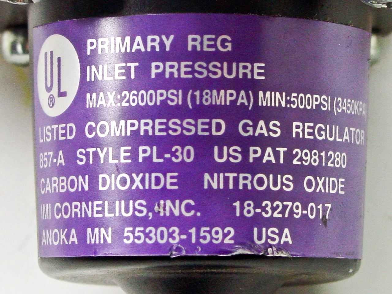 IMI Cornelius Inc 857-A Carbon Dioxide/ Nitrous Oxide Regulator