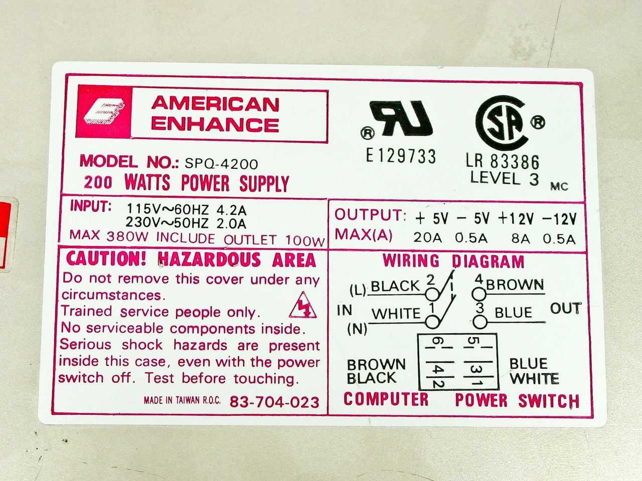 American Enhance 200 W Computer Power Supply SPQ-4200