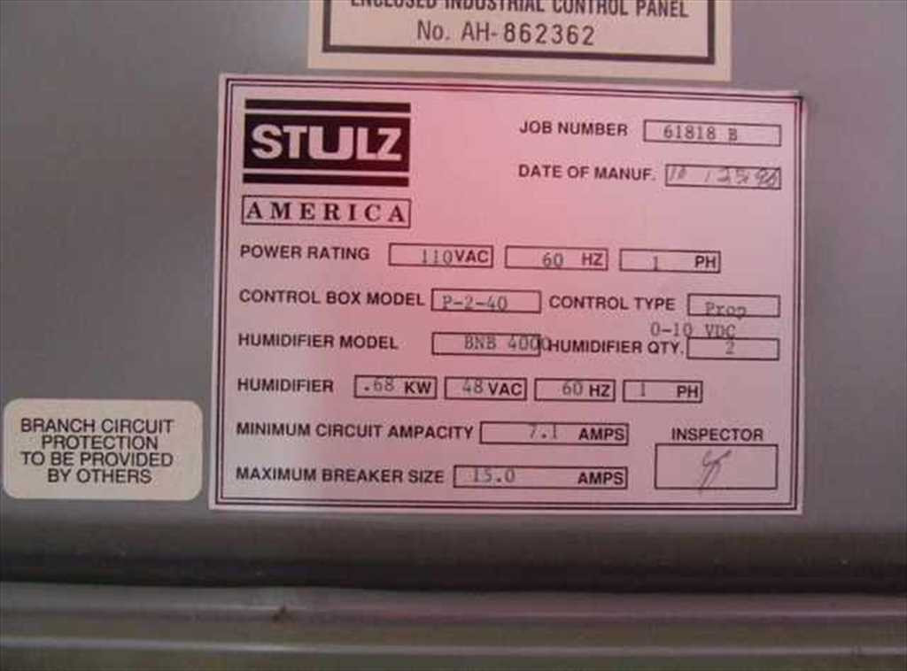 Stulz BNB 4000 Air Handling Unit Ultrasonic Humidifier