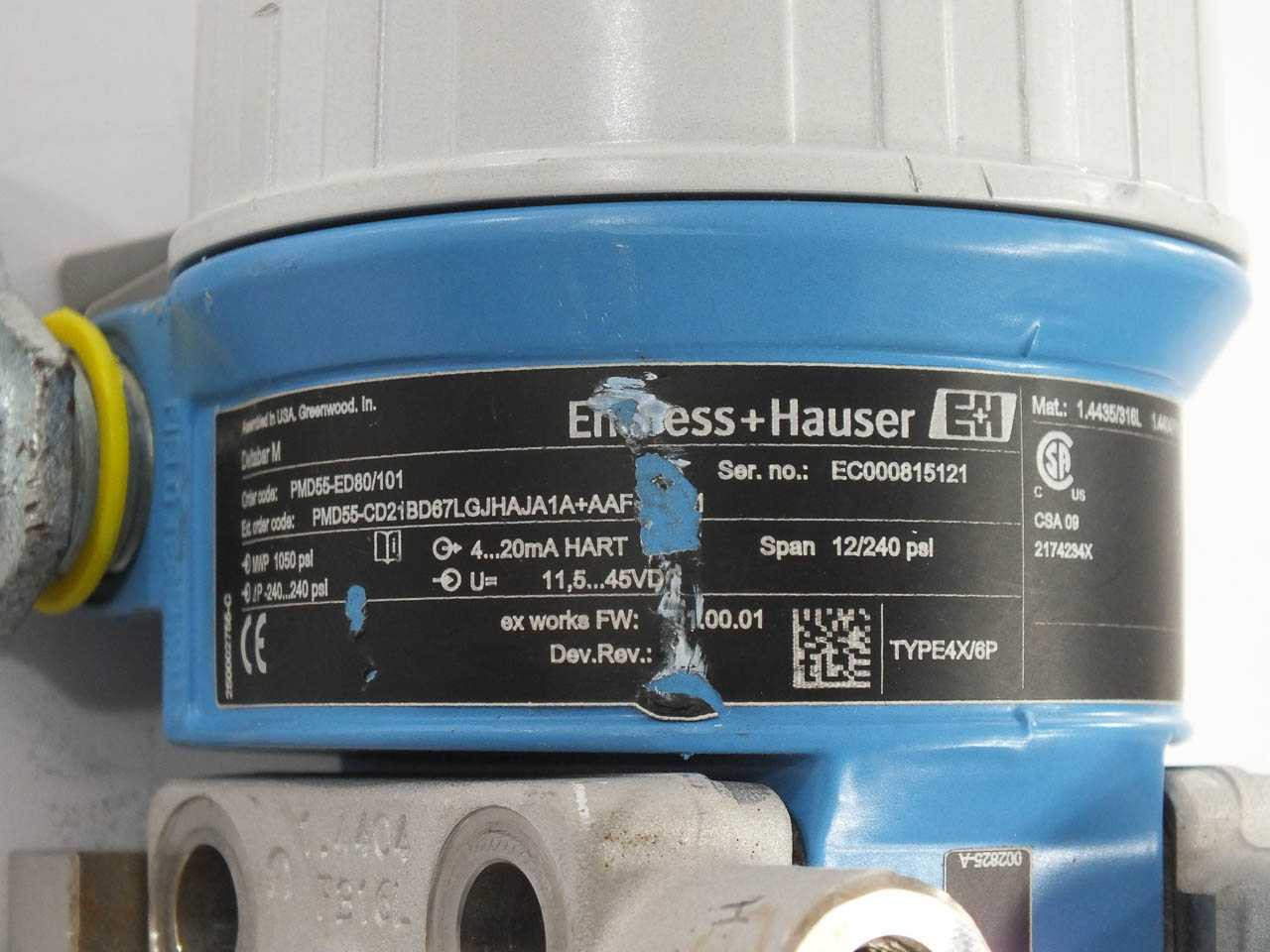 Endress-Hauser PMD55 Deltabar Differential Pressure Transmitter ...