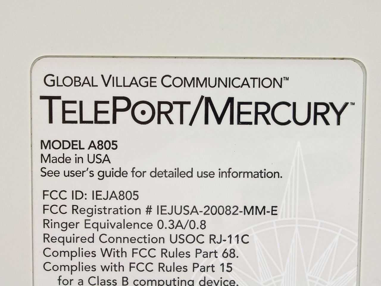 Global Village A805 Teleport Mercury Modem