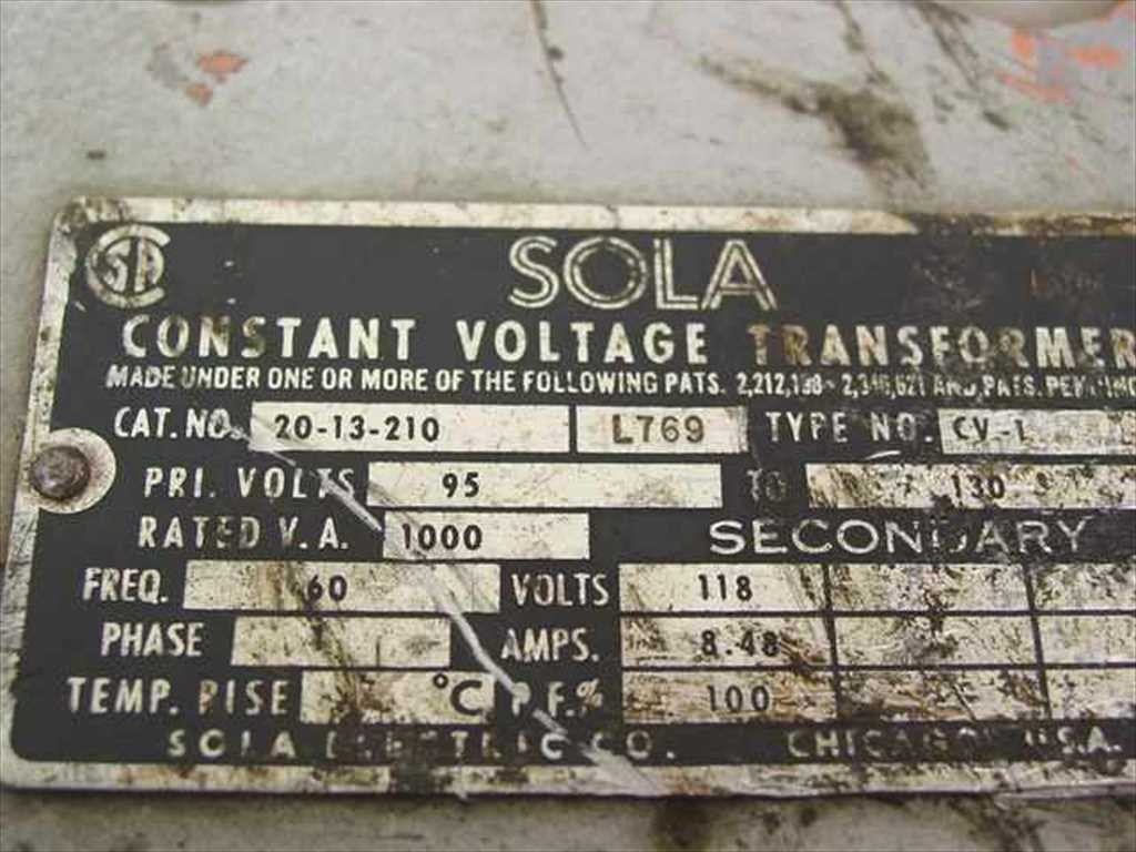 Sola 20-13-210 1:1 95~130 to 118VAC Constant Voltage Transformer 1000 ...