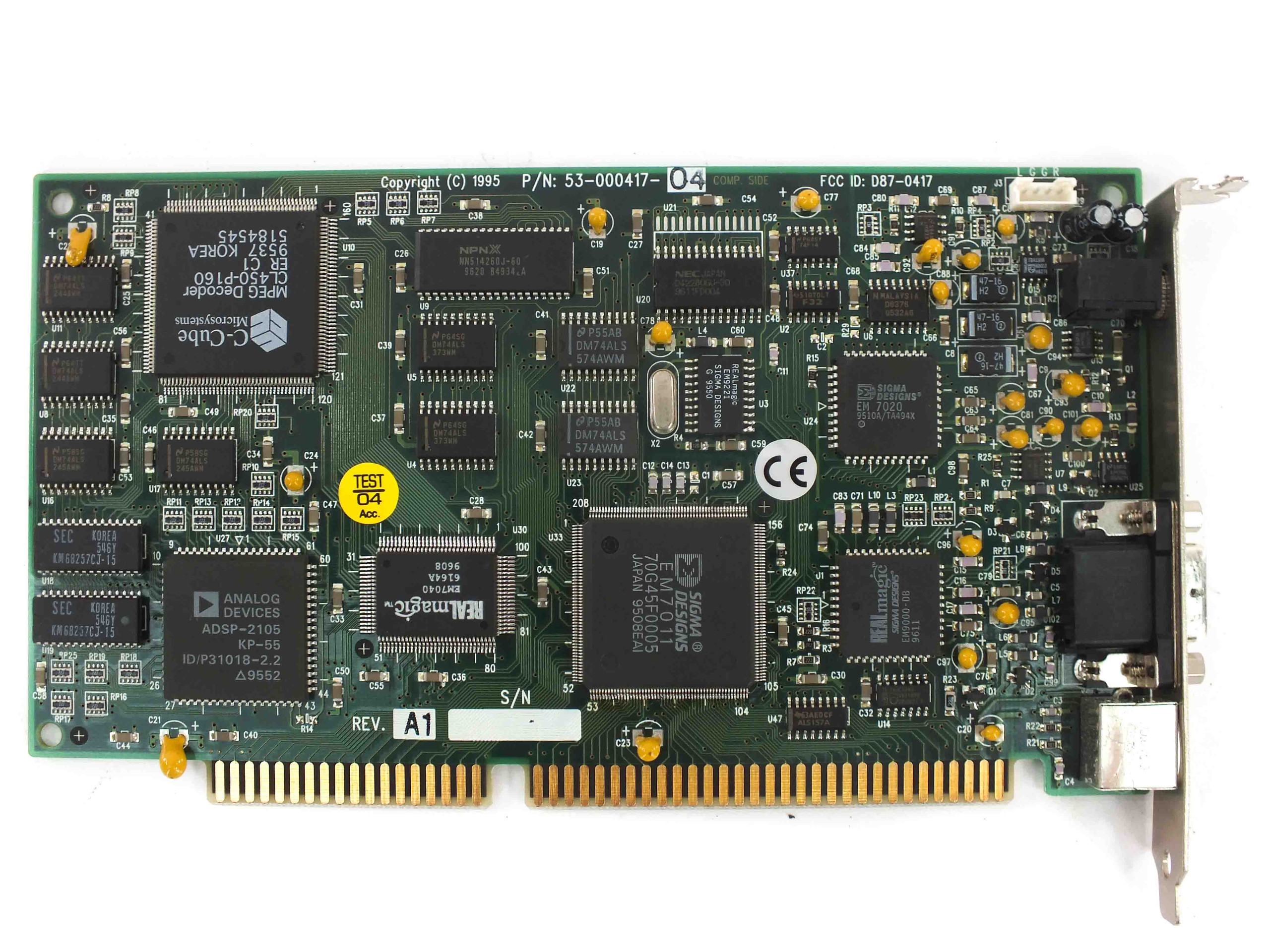 Sigma Designs 53-000417 RealMagic 16-Bit ISA MPEG Decoder Card with 8 ...