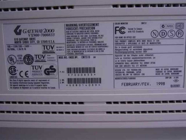 Gateway VX900-7000833 19" Color Monitor CM751U