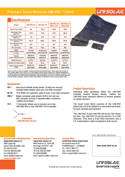 Uni-Solar UNI-PAC 30 30 Watt 12V Foldable Portable Solar Panel for ...