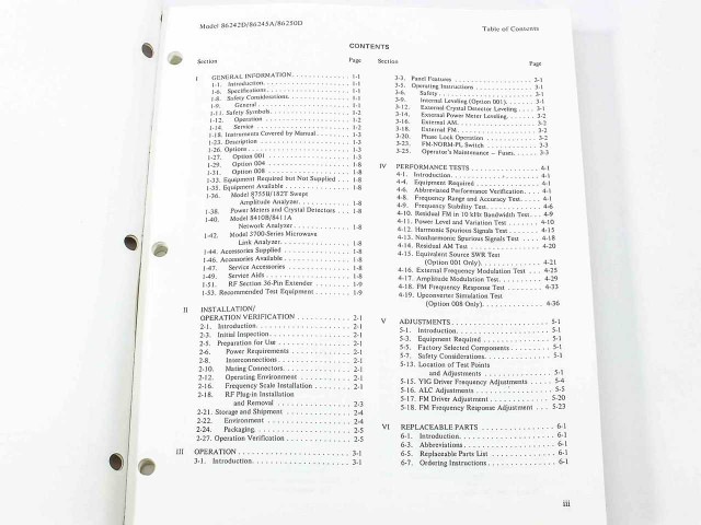 HP 86245-90001 86242D/86245A/86250D RF Plug-In Operating and Service Manual