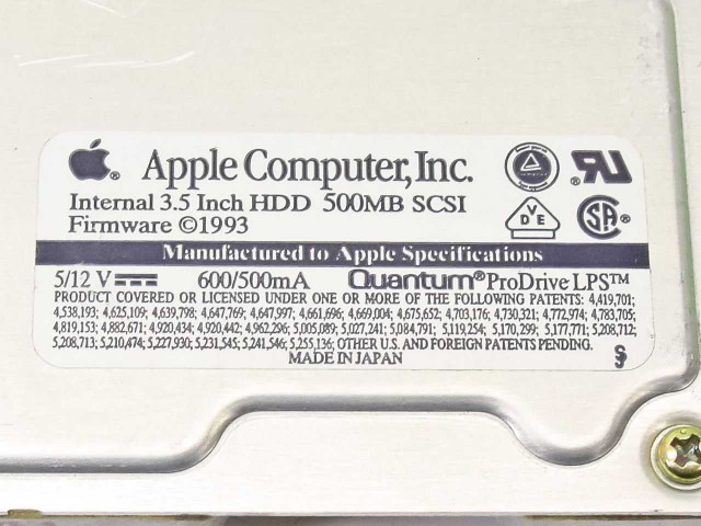 Quantum Prodrive LPS Apple 500MB SCSI 3.5" Internal HDD (540S)