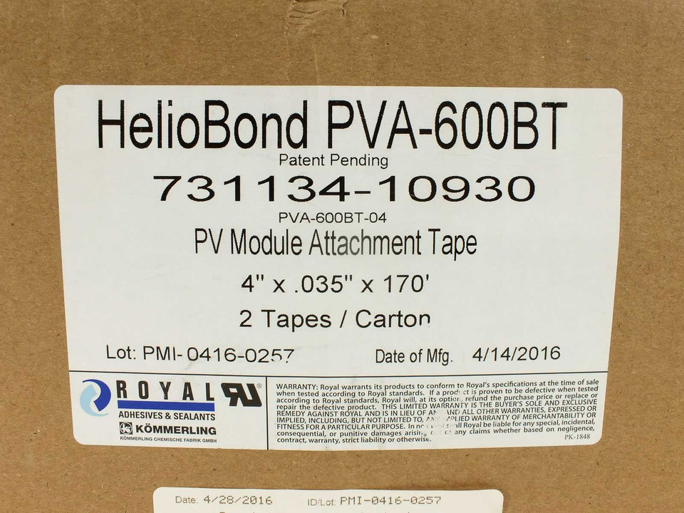 Royal HelioBond PVA-600BT Flexible Solar Panel Roof Adhesive Tape 170ft ...