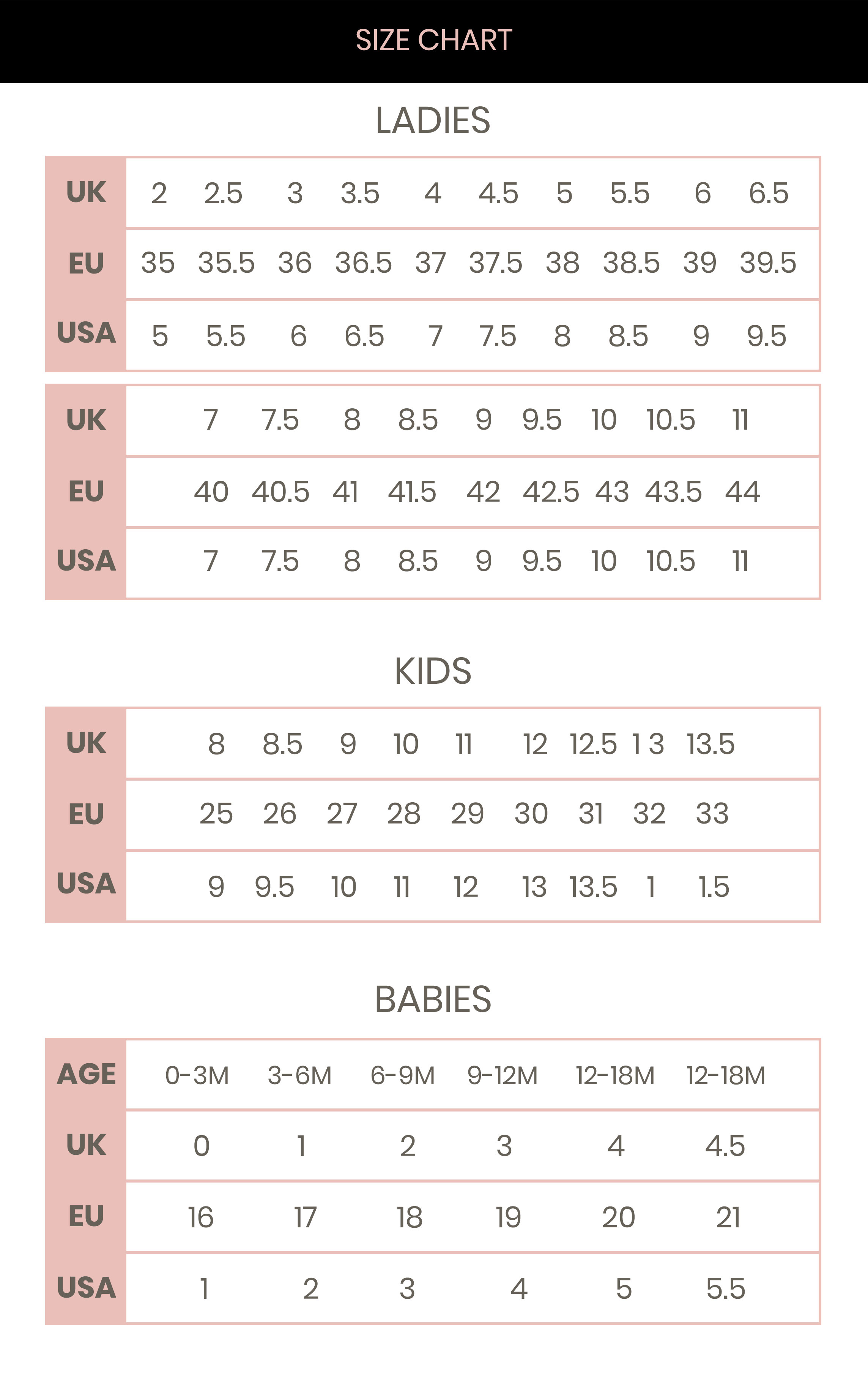 Shoe Size Conversion Charts Sizeengine Online Shopping