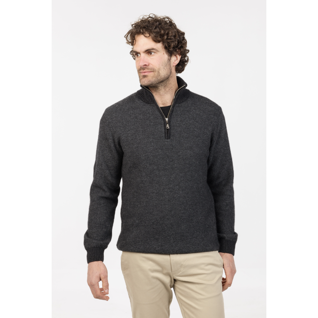 Native World | Merino & Possum Textured Half Zip Sweater