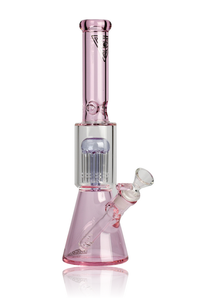 11" Red Eye Glass Pink Dual Chamber Beaker Tube With 8 Arm Tree Perc - The Next Level Inc.