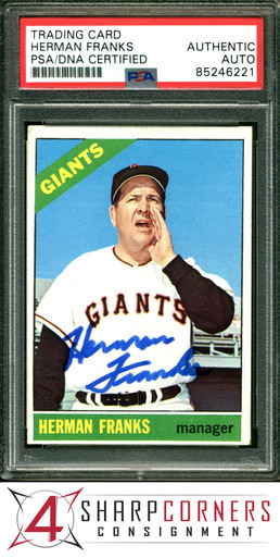 1966 TOPPS #537 HERMAN FRANKS TRADING CARD PSA AUTH DNA AUTO B1001013 ...