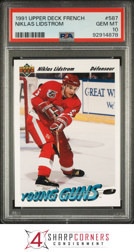 1991 UPPER DECK FRENCH #587 NICKLAS LIDSTROM RC YOUNG GUNS PSA 10 H4133590-878 - 4 Sharp Corners