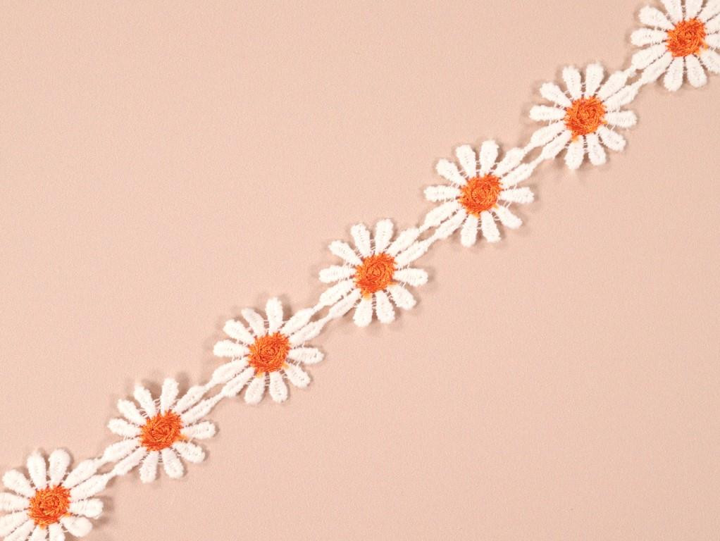 Haberdashery | Daisy Chain Trim - White/Orange - 25mm | Fabric Godmother