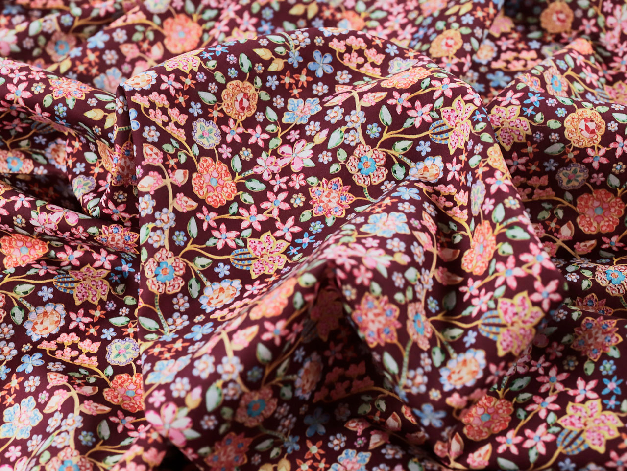 Dressmaking Fabric | Liberty Fabrics Tana Lawn® Fiona Devaux - Maroon ...