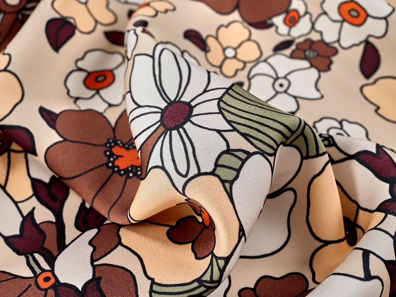 Dressmaking Fabric | Flora Crepe Backed Viscose Sateen - Coffee ...
