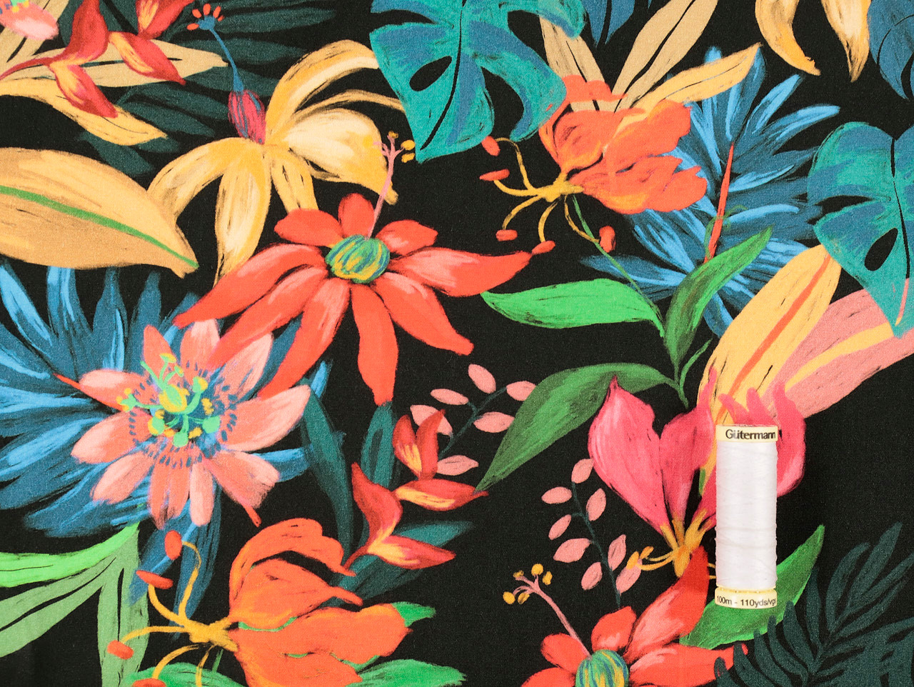 Dressmaking Fabric | Paradiso Floral Viscose Lawn - Black | Fabric ...