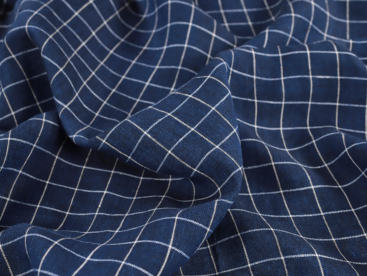 Dressmaking Fabric | Sonny Window Pane Check Tumbled Linen - Navy ...