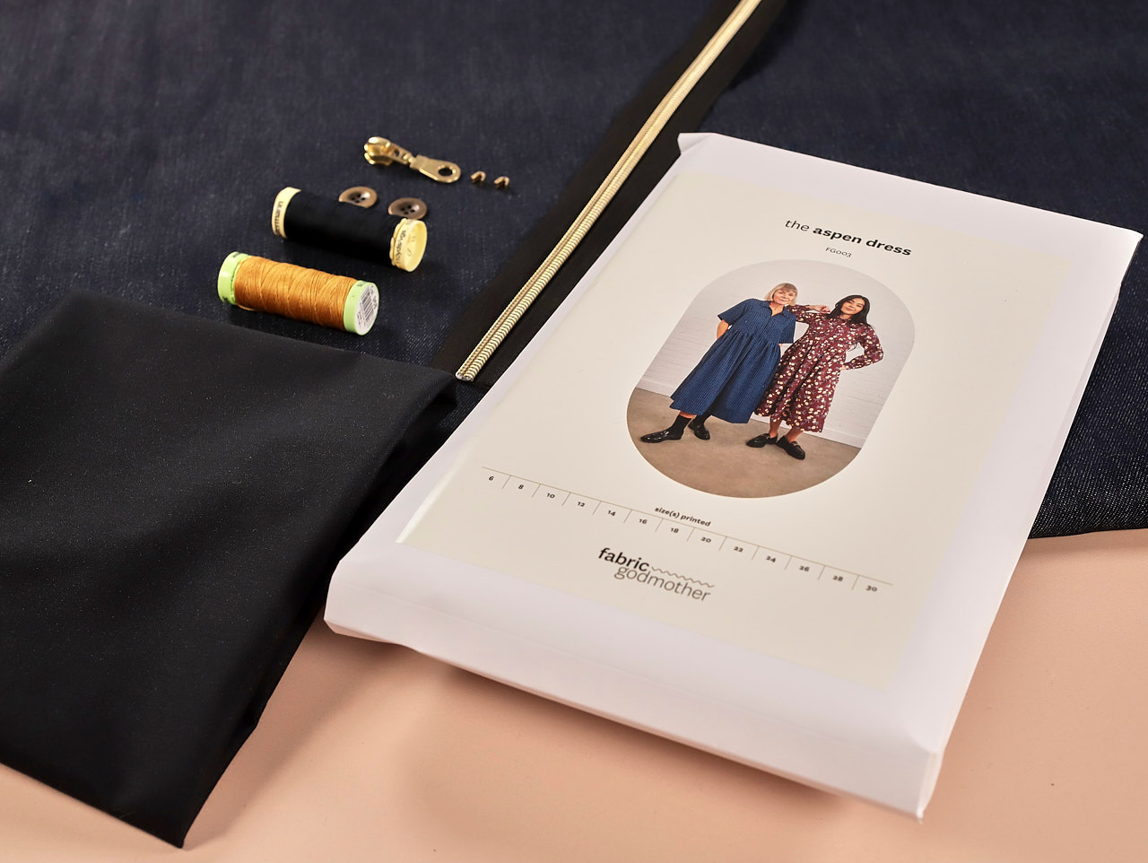 Sewing Kits | The Aspen Dress Kit - 7.5oz Indigo Denim | Fabric Godmother