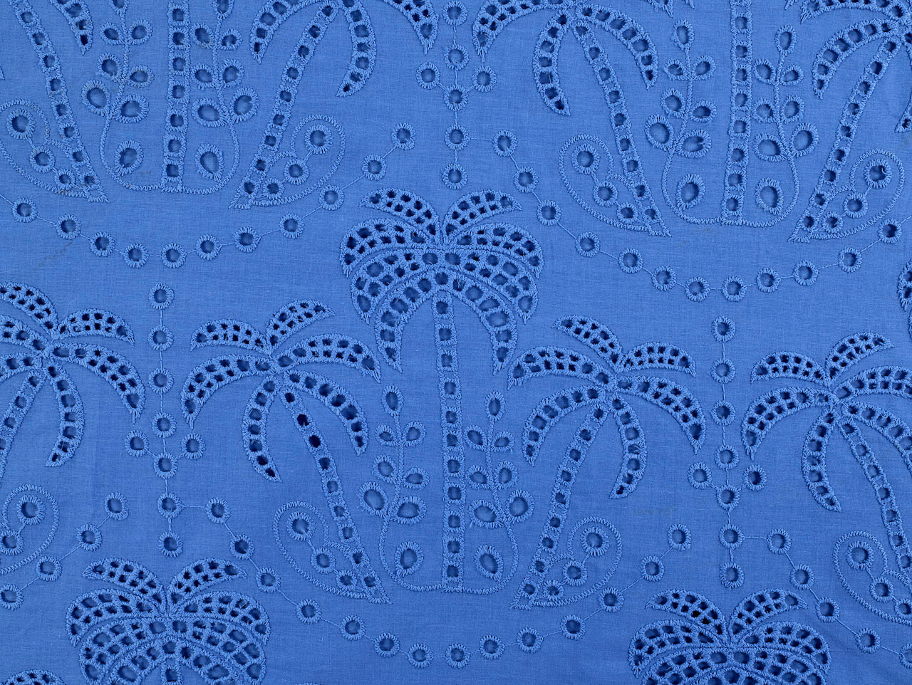 Dressmaking Fabric | Palm Tree Cotton Broderie Anglaise - Periwinkle ...