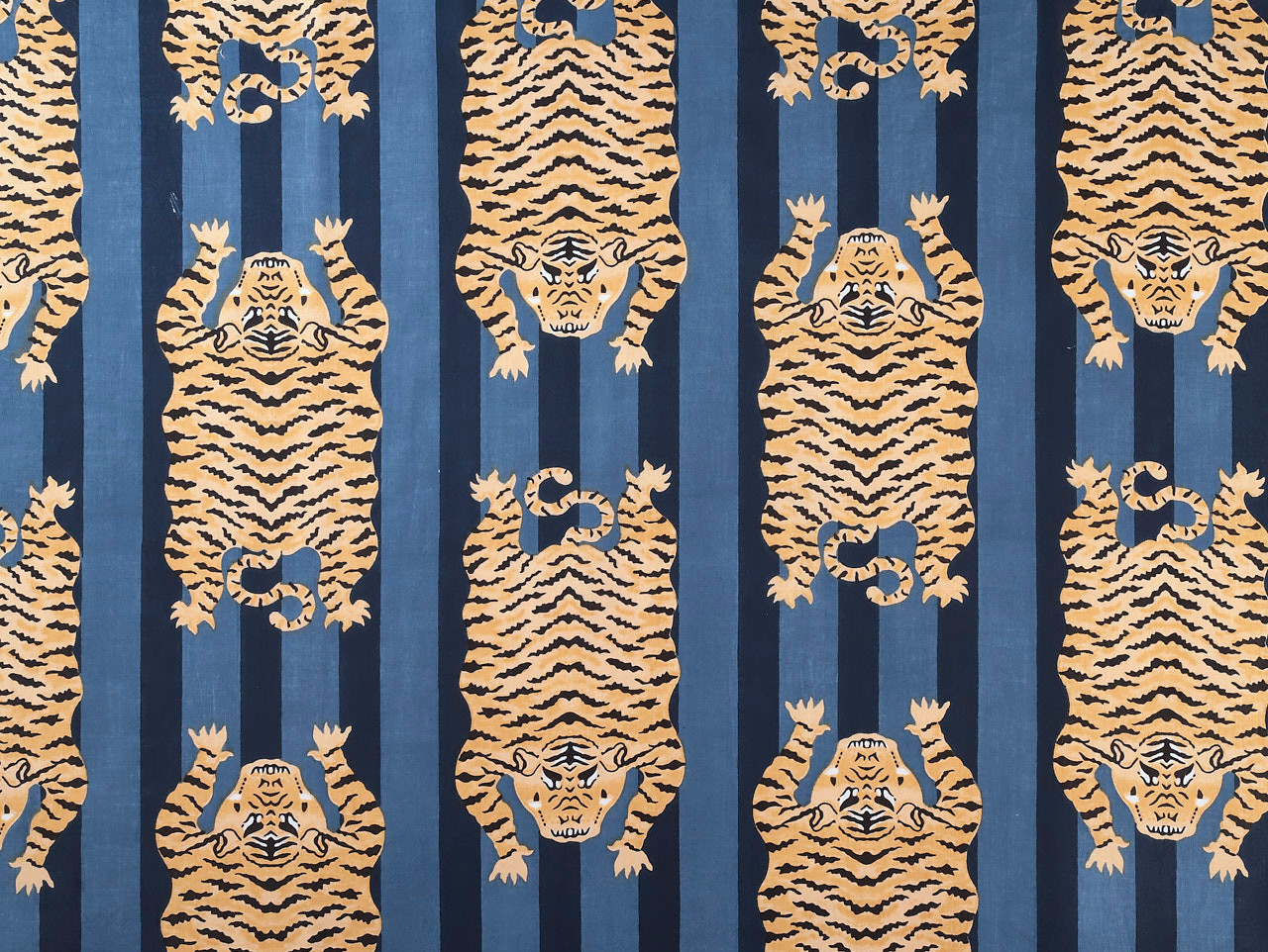 Dressmaking Fabric | Tibetan Tiger Stripes Hand Block Print - Navy ...