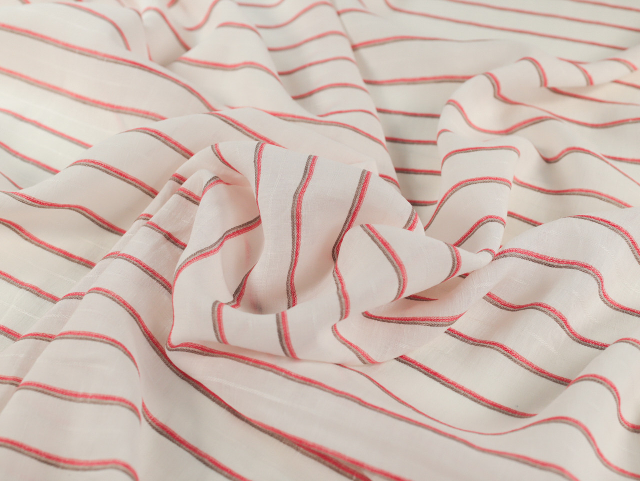 Dressmaking Fabric | Morgan Stripe Viscose & Linen - Ivory & Red ...