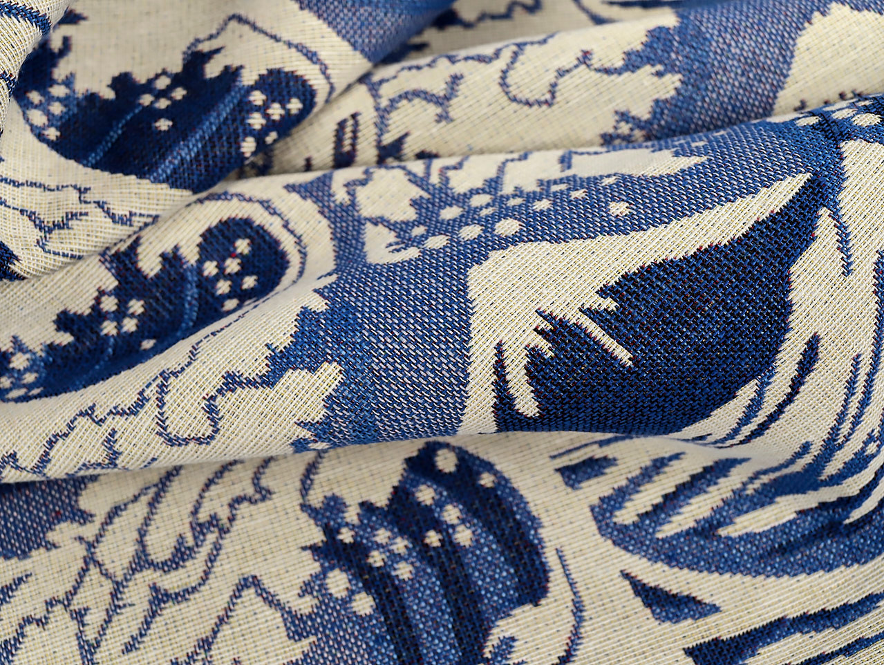 Dressmaking Fabric | Nami Wave Cotton Mix Jacquard - Blue | Fabric ...