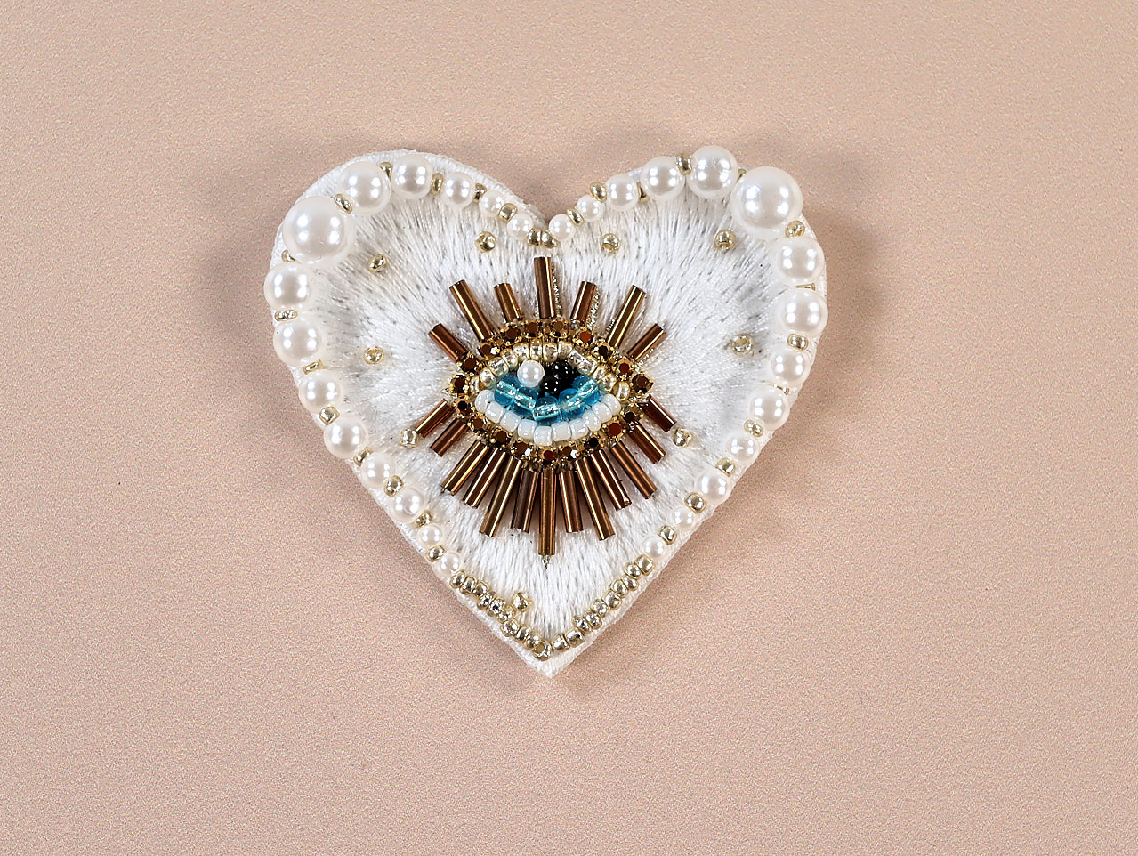 FG | Beaded Heart Sew-on Patch - White | Fabric Godmother
