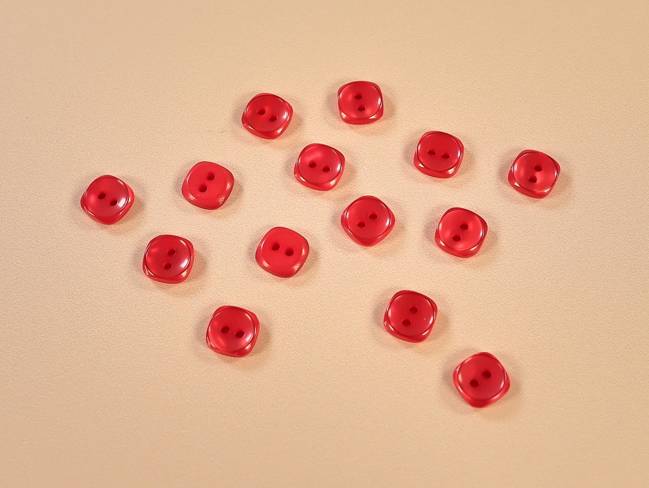 Dressmaking Fabric Rounded Edge Square Button 10mm Red Fabric