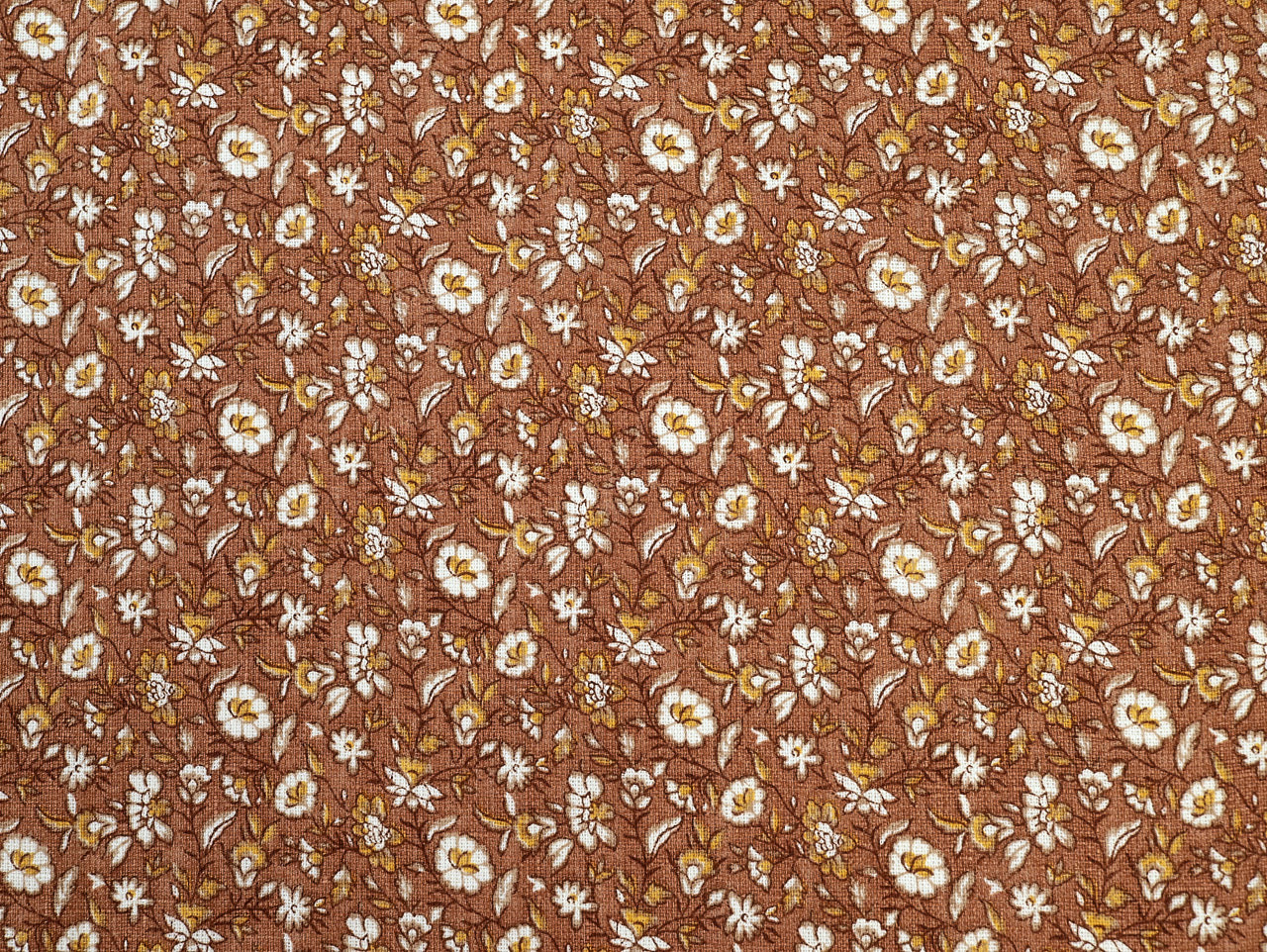 Dressmaking Fabric | Meredith Floral 100% Linen - Rust | Fabric Godmother