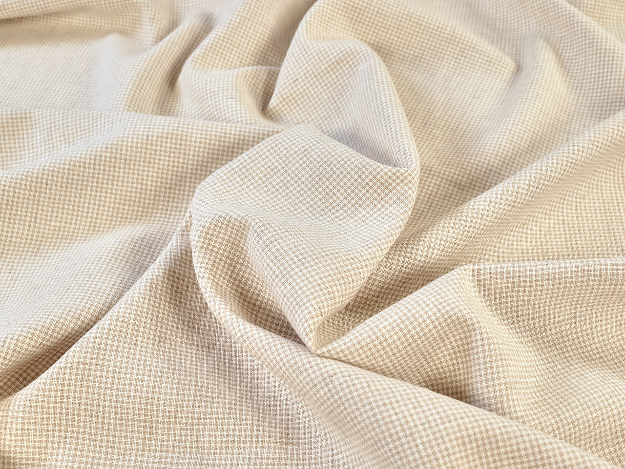 Dressmaking Fabric | Kenji Mini Check Cotton & Linen - Natural | Fabric ...