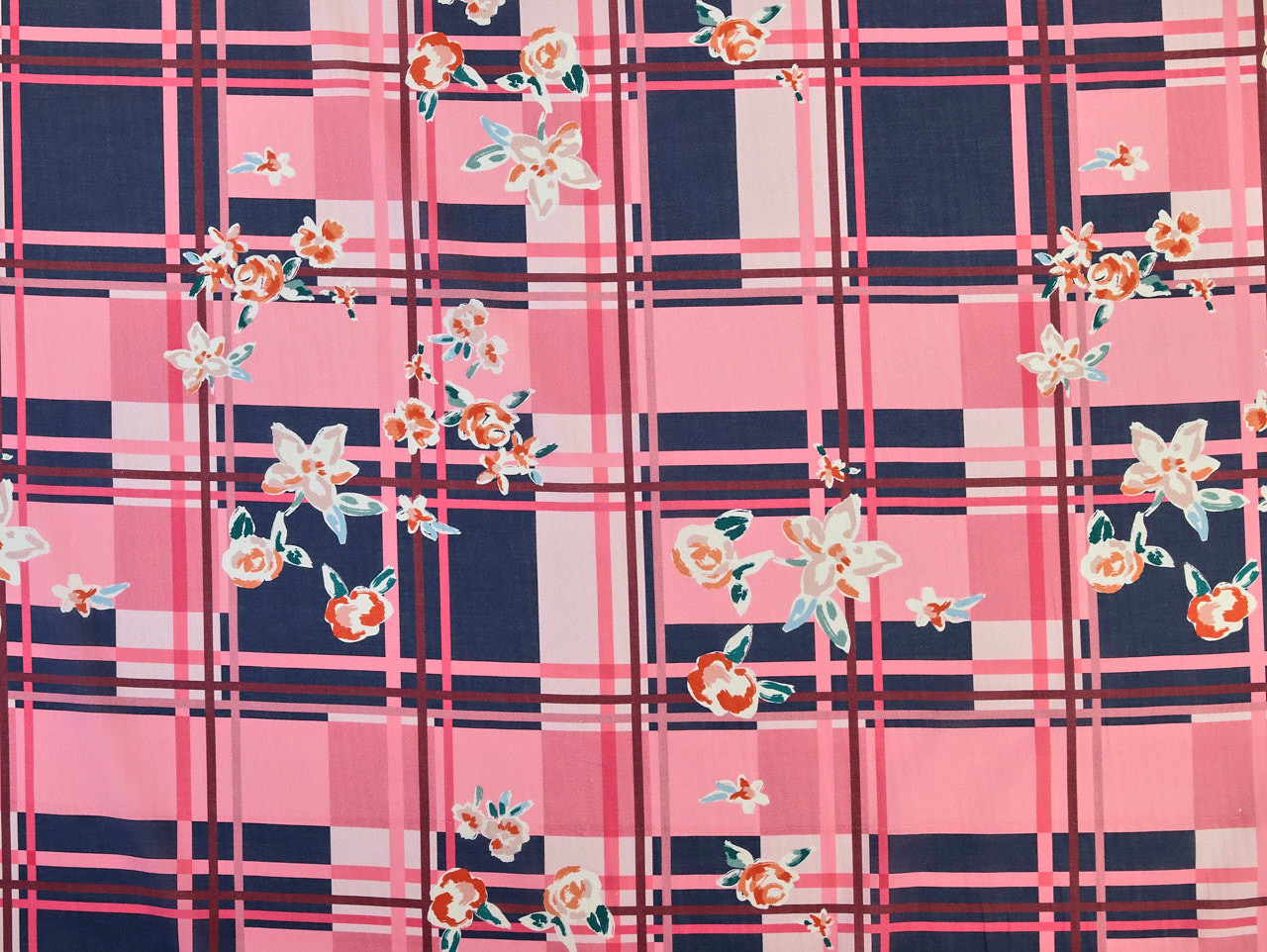 Dressmaking Fabric | Ines Floral Check Cotton - Pink | Fabric Godmother